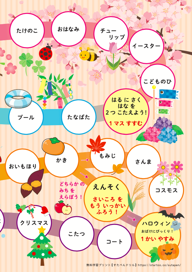 すごろくプリント（幼児〜小学生低学年）｜無料ダウンロード印刷